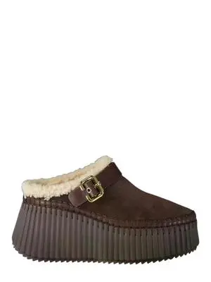 Chloé Nama Wedge Mules - Brown