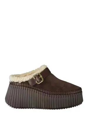 Chloé Suede Wedge Mules - Brown