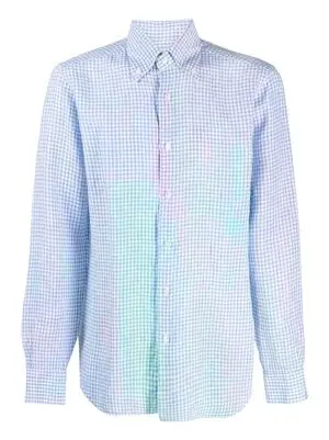 BARBA NAPOLI Gingham Check Pattern Shirt - Blue