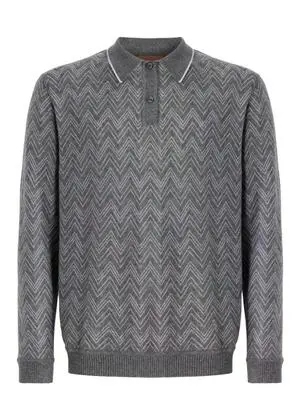 Missoni Long-sleeve Cashmere Zig Zag Polo Shirt - Grey