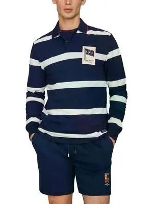 HACKETT LONDON Striped Long-sleeve Polo Shirt - Blue
