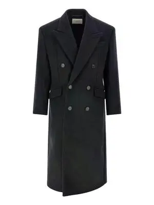 Saint Laurent Long Coat In Double-face Wool Felt - Blue