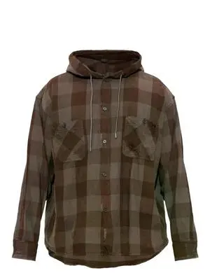 DIESEL® Distressed Hooded Shirt In Check Flannel - Brown