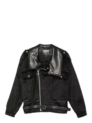 R13 Crackled-effect Belted Jacket - Black