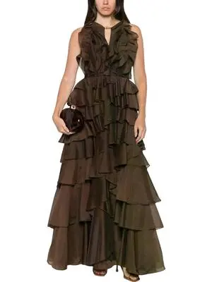 Aje Cleo Ruffled Gown - Brown
