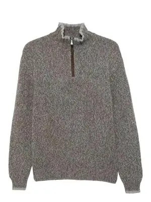 Fedeli Long-sleeve Half-zip Sweater - Brown