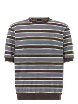 Paul & Shark Striped Double-collar Knitted T-shirt - Blue
