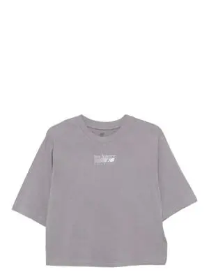NEW BALANCE Trackside Logo-embroidery Cropped T-shirt - Grey