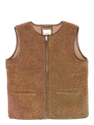 FIVE JEANS Shearling Texture Leather Trim Gilet