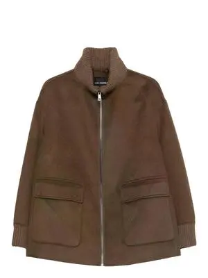 LOU ANDREA Ribbed-trim Flap-pocket Jacket - Brown