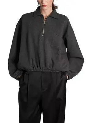 DARKPARK Alva Quarter-zip Elasticated-hem Cropped Sweatshirt - Grey