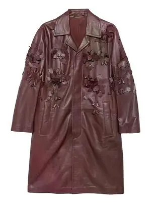 Alberta Ferretti Alberta Ferretti Floral-Appliqué Leather Coat Red