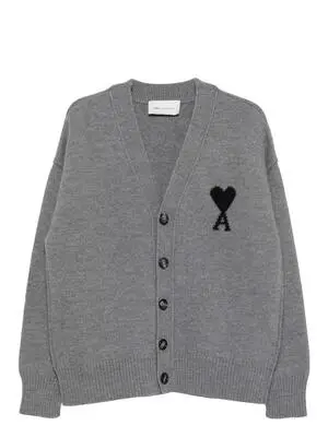 AMI Paris De Coeur V-neck Cardigan - Grey