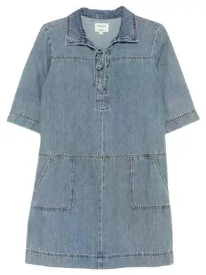 MAISON123 Cotton Faded Effect Lace-up Mini Dress - Blue