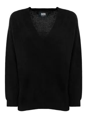Alpha Studio V-neck Knitted Sweater - Black