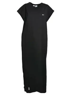 SOLOTRE Logo-print Cap-sleeve Maxi Dress - Black