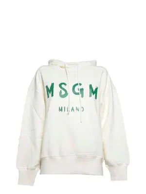 MSGM MSGM Logo Printed Drawstring Hoodie White