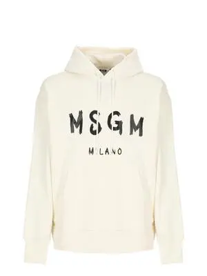 MSGM Logo Printed Drawstring Hoodie - White