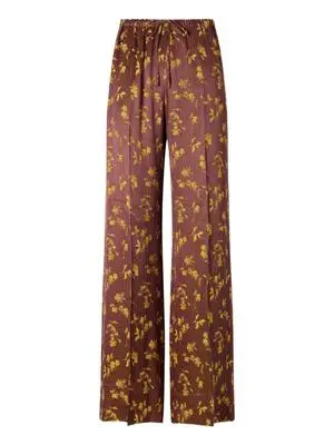 Dries Van Noten Golden Floral Print Wide Leg Pants Brown