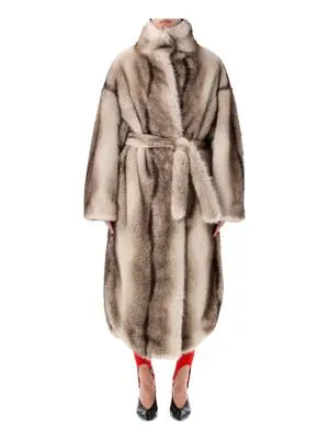 THE FRANKIE SHOP The Frankie Shop Long-Sleeved Faux Fur Belted Coat Grey