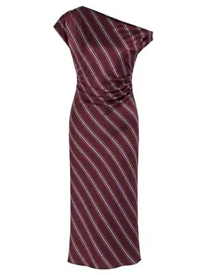 GIRL IN MIND Margot Striped Off Shoulder Midi Dress Burgundy - Brown
