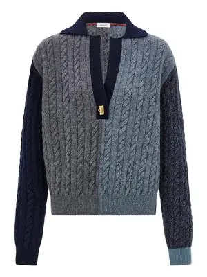 FERRAGAMO Cable Knit Virgin Wool Pullover - Grey