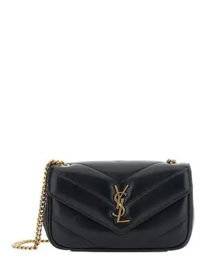 Saint Laurent Saint Laurent Women 'Loulou' Black Mini Crossbody Bag With Cassandre Plate On The Front And Chain Strap In Leather For Women Black