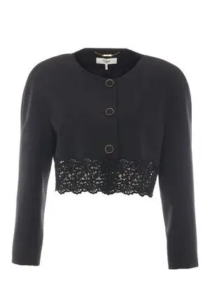 Chloé Cropped Jacket With Lace Details - Black