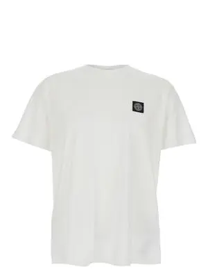 Stone Island White Crew Neck T-shirt With Logo Patch On Front In Cotton For - Multicolor