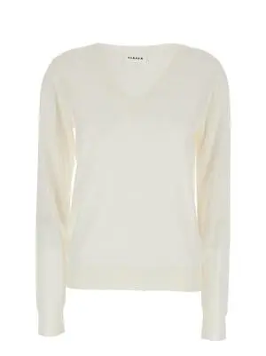 P.a.r.o.s.h P.A.R.O.S.H. Women Long Sleeve V-Neck Sweater In White Wool And Silk Blend For Women Multicolor