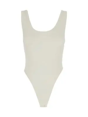 Phoebe Philo White Bodysuit With Round Neck In Silk Blend Stretch - Multicolor