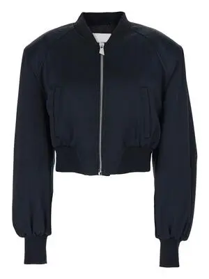 ATTICO The Attico Women Short Bomber Jacket With Tone-On-Tone Logo Embroidery On The Front In Black Viscose For Women