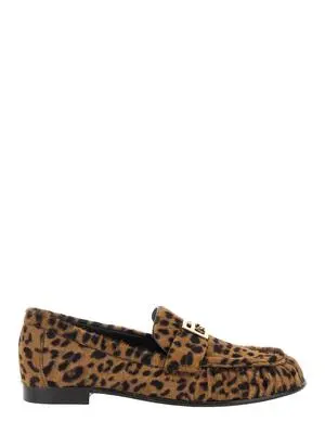 Fendi Brushed Leather Loafers With Ff Plaque And Leopard Motif - Brown