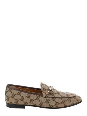 Gucci Loafers 'jordan' With Horsebit Detail In Original Gg Fabric Beige - Multicolor