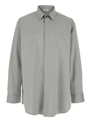 Fear Of God Grey Shirt With Classic Collar And Logo Patch On The Rear In Cotton And Wool Blend - Multicolor