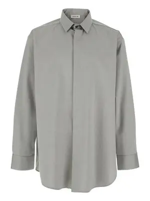 Fear Of God Grey Shirt With Classic Collar And Logo Patch On The Rear In Cotton And Wool Blend - Multicolor