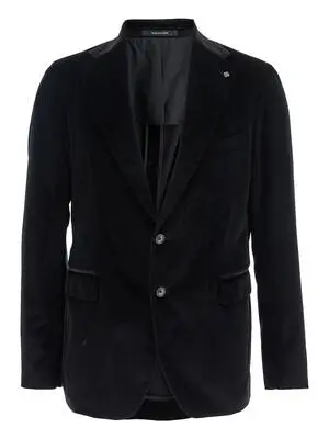 Tagliatore Black Single-breasted Jacket With Notched Revers In Velvet - Multicolor