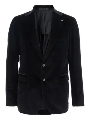 Tagliatore Black Single-breasted Jacket With Notched Revers In Velvet - Multicolor