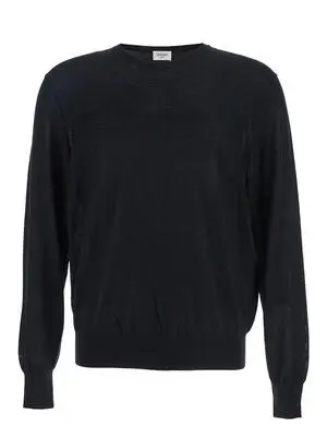 Saint Laurent Cashmere Cassandre Crewneck Sweater - Black