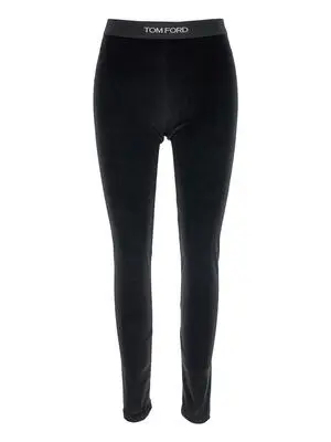 TOM FORD Leggings With Elasticized Waist And Velvet Logo Lettering Black - Multicolor