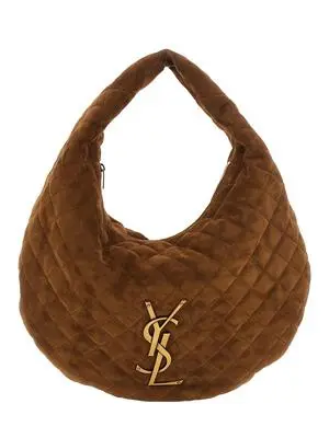 Saint Laurent Icare' Suede Shoulder Bag With Cassandre Plate - Brown