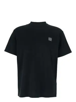 Stone Island Black Crew Neck T-shirt With Logo Patch On The Front In Cotton For - Multicolor