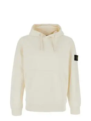 Stone Island Hooded Sweatshirt With Fixed Hood And Logo On The Front - White