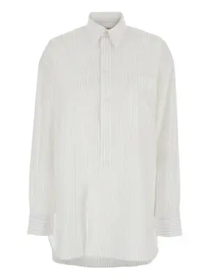 Phoebe Philo White Shirt With All-over Stripe Motif And Asymmetrical Front Detail In Cotton - Multicolor