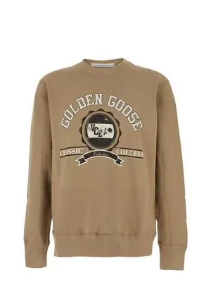 GOLDEN GOOSE GOLDEN GOOSE Cotton Crewneck Sweatshirt With Maxi Print Cream