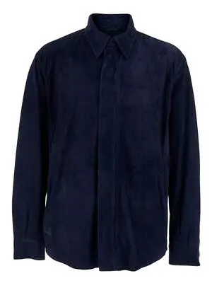 Giorgio Armani Blue Jacket With Hidden Closure On The Front In Suede - Multicolor