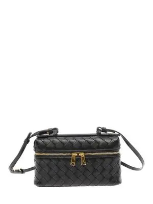 Bottega Veneta Intreccio Motif Leather Crossbody Bag - Black