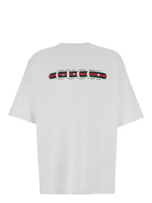 Gucci Crew Neck T-shirt With And Web Print In White Cotton For - Multicolor