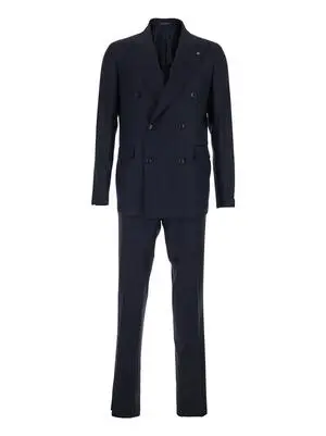 Tagliatore Vesuvio' Blue Double-breasted Suit With Peak Revers In Wool - Multicolor