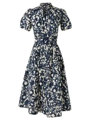 SACHA DRAKE Bateau Shirtmaker Dress In Navy Ecru - Blue
